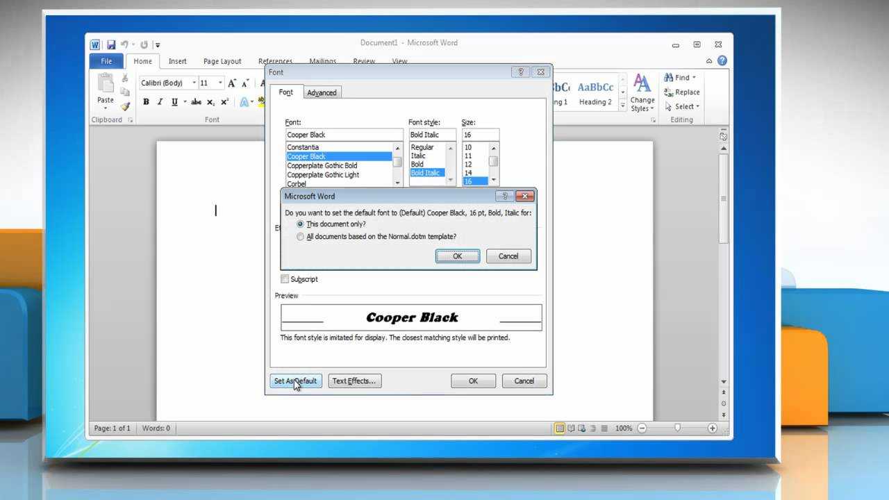 Microsoft Word 2010 How To Change The Default Font Intended For