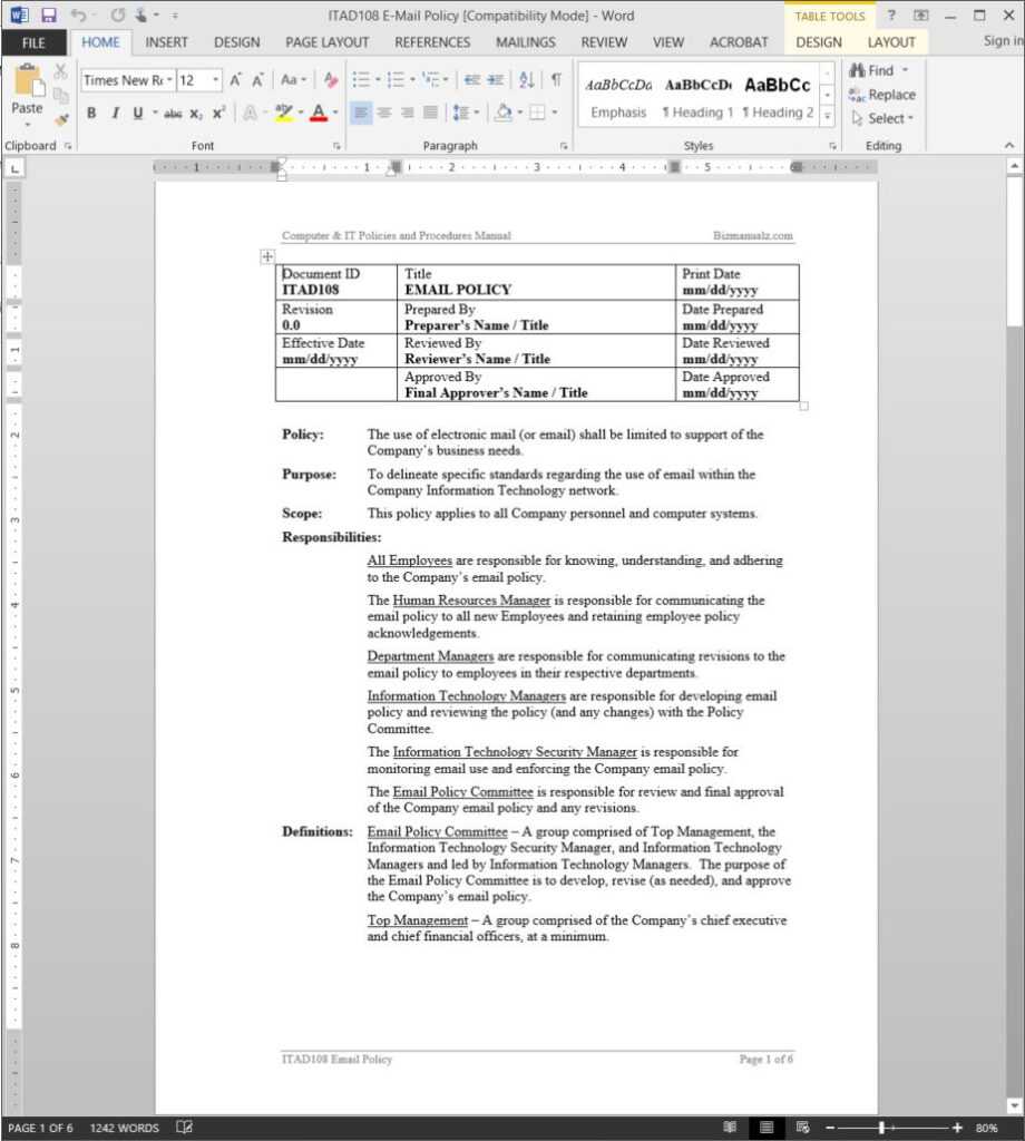 Procedure Manual Template Word Free Best Professional Templates